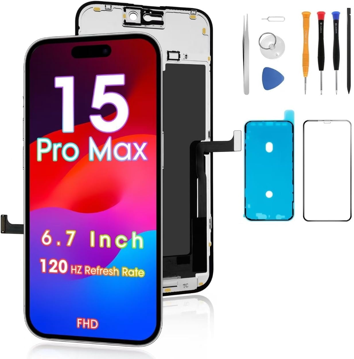 for iPhone 15 Pro Max Screen Replacement 6.7", 3D Touch Full HD Display ...
