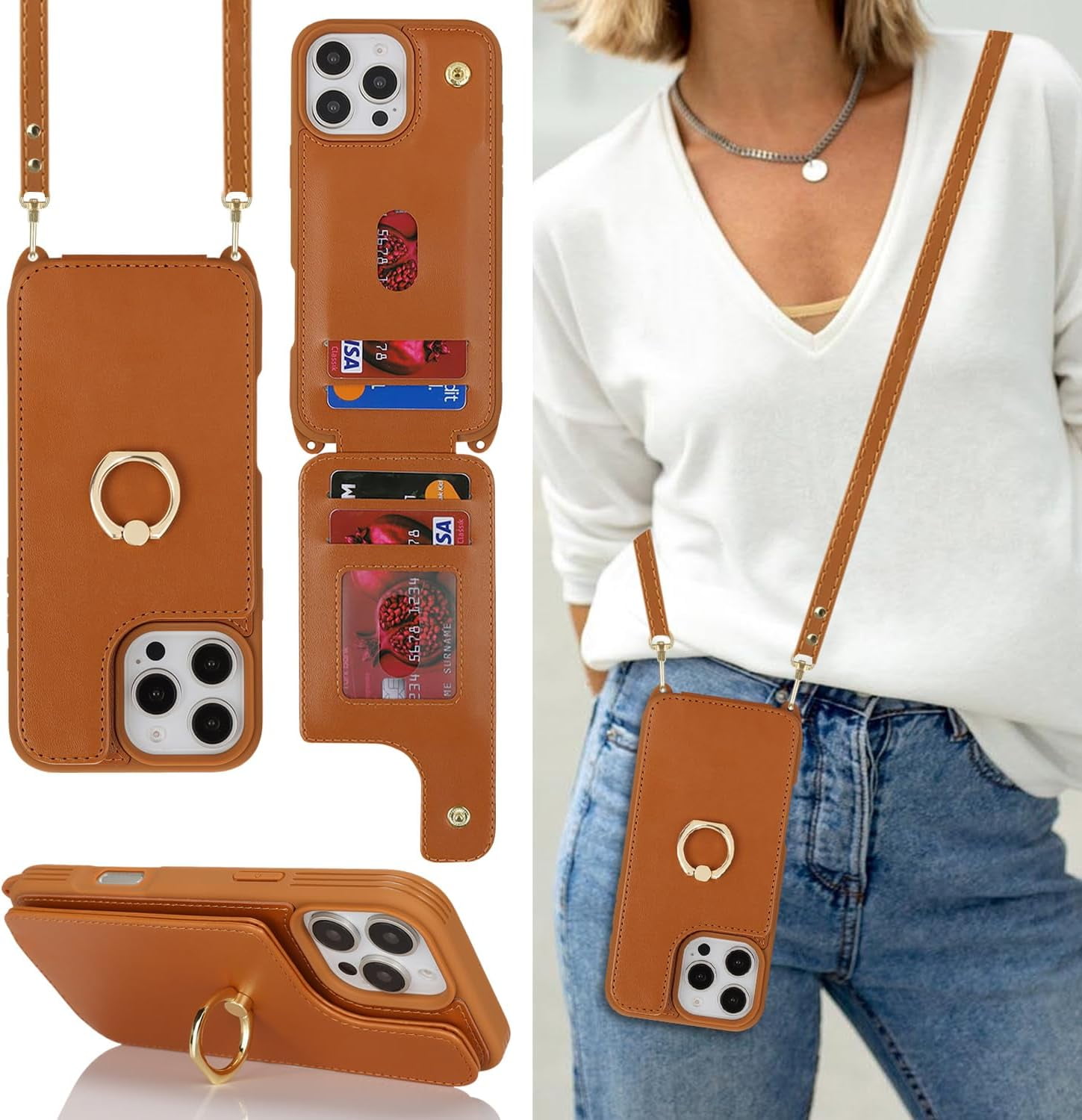 for iPhone 16 Pro Max Case with Card Holder and Strap for Women ...
