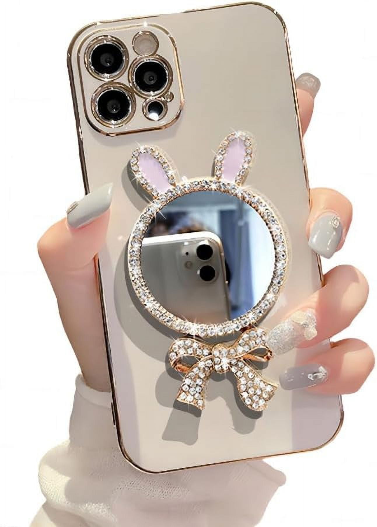 for iPhone Case,3D Bow Glitter Diamond Mirror Makeup Bling ...
