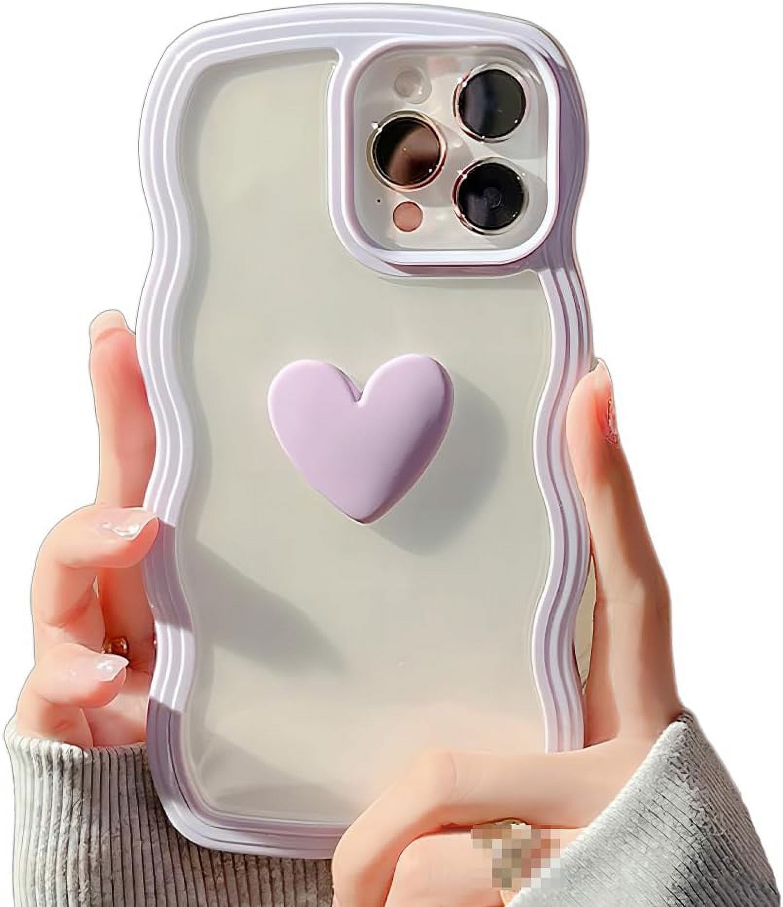 for iPhone Case,3D Love Heart Curly Wave Frame Camera Lens Protection Soft Shockproof Phone Case ...
