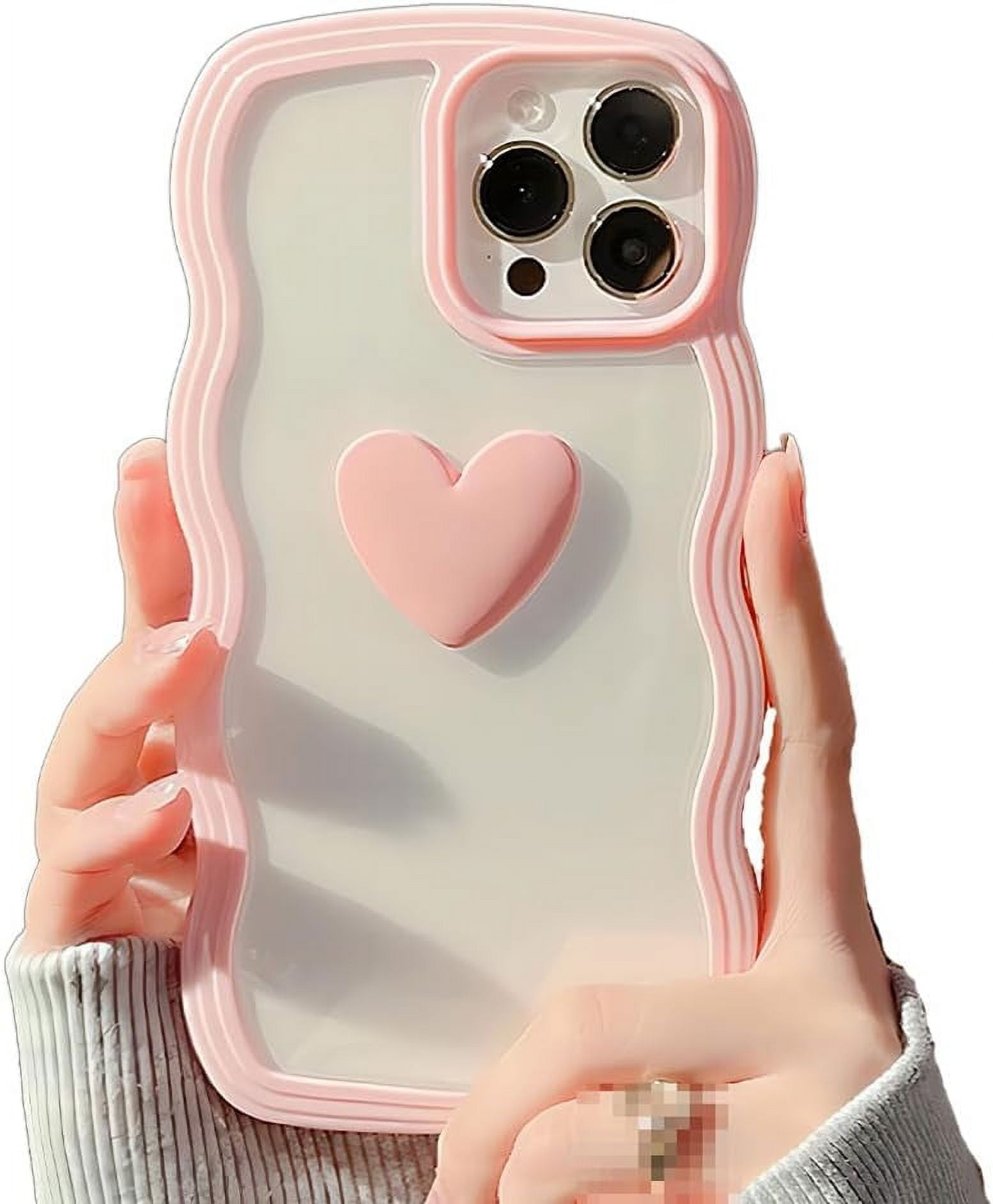 for iPhone Case,3D Love Heart Curly Wave Frame Camera Lens Protection Soft Shockproof Phone Case ...