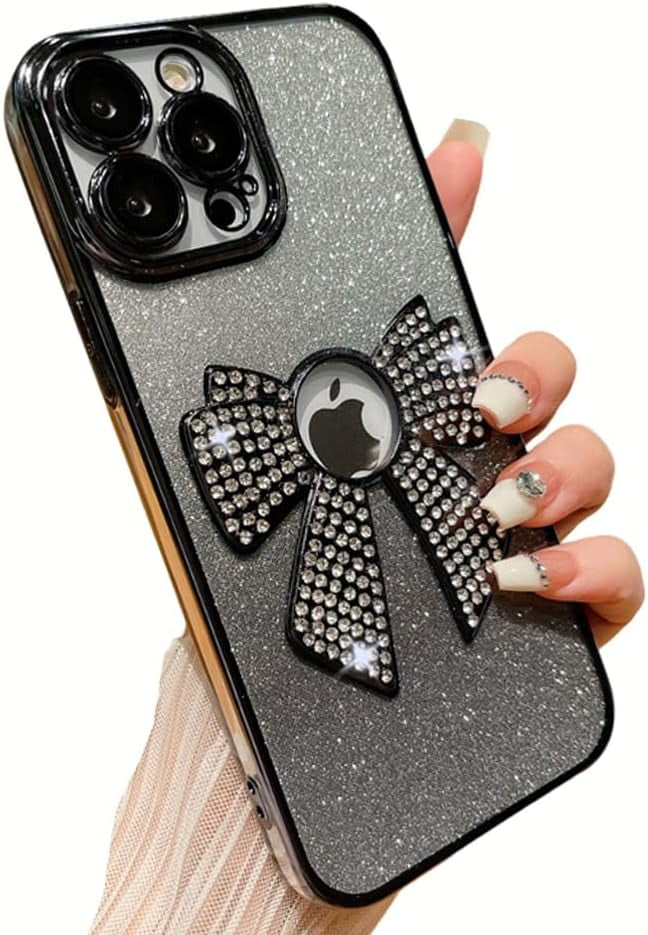 for iPhone Case,Glitter Sparkle Sparkly Gradient Bow Bumper Camera Lens ...