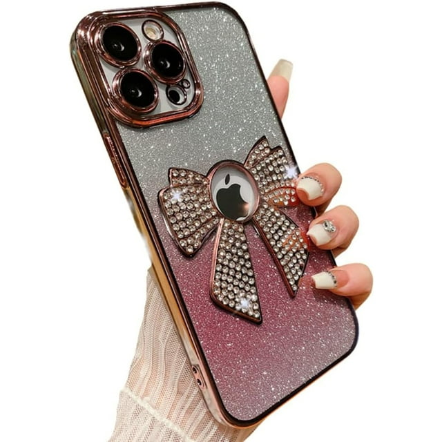 for iPhone Case,Glitter Sparkle Sparkly Gradient Bow Bumper Camera Lens ...