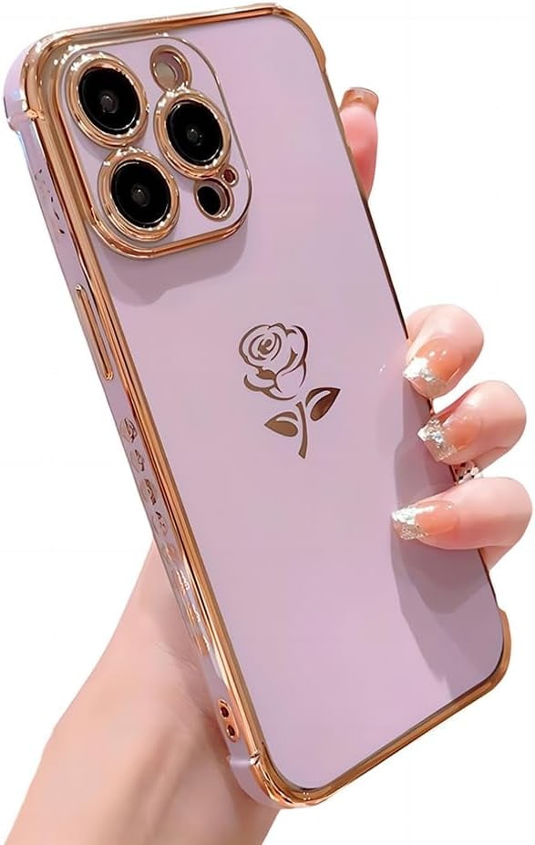 for iPhone Case,Luxury ElectroPlated Side Print Rose Pattern Camera ...