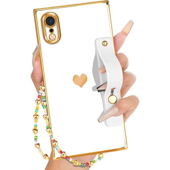 for iPhone XR Case Loopy Stand/Strap, Luxury Cute Women Girls Heart Electroplated Designer ...