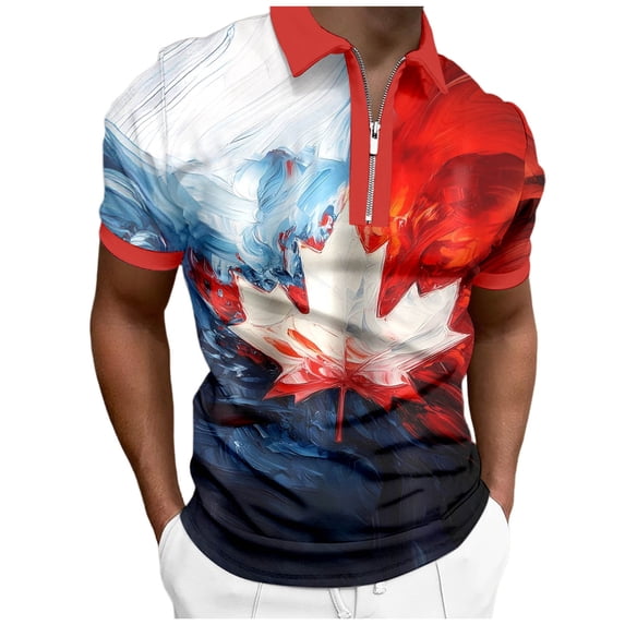 formal Shirt for Men Maple Leaf Short Sleeve Half Zip Stand Collar ...