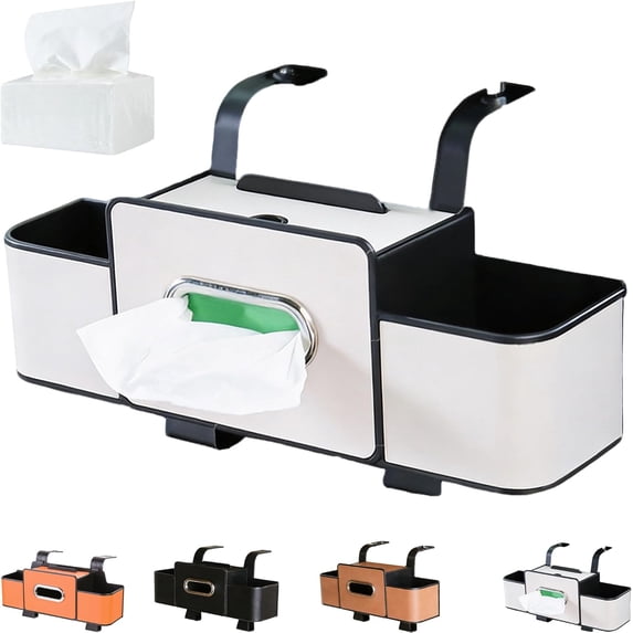 This four-in-one car back seat organizer integrates two cup holders, a ...