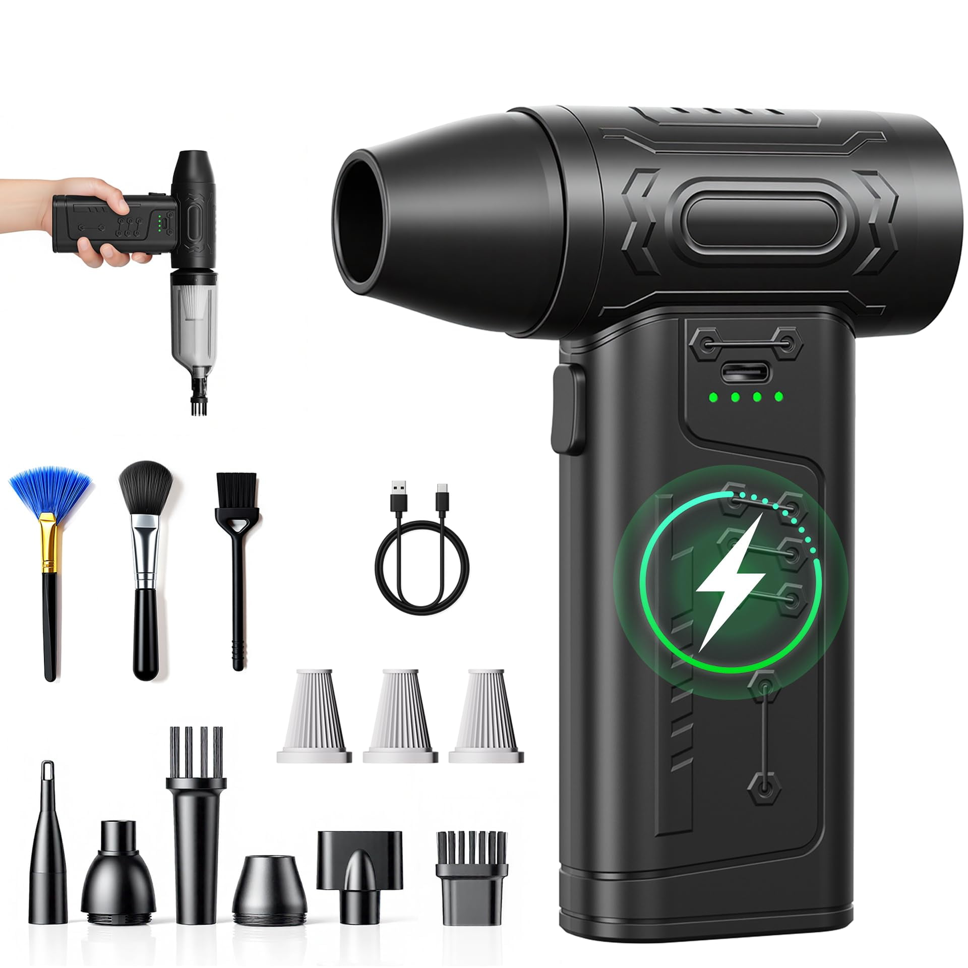 fourq Compressed Air Duster,Mini Vacuum Cleaner 2-in-1,4000 mAh,130,000 ...