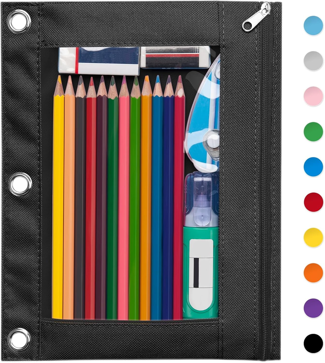 Pencil Pouch for 3 Ring Binder, Bulk 5 Pack 3-Holes Zipper Pencil ...