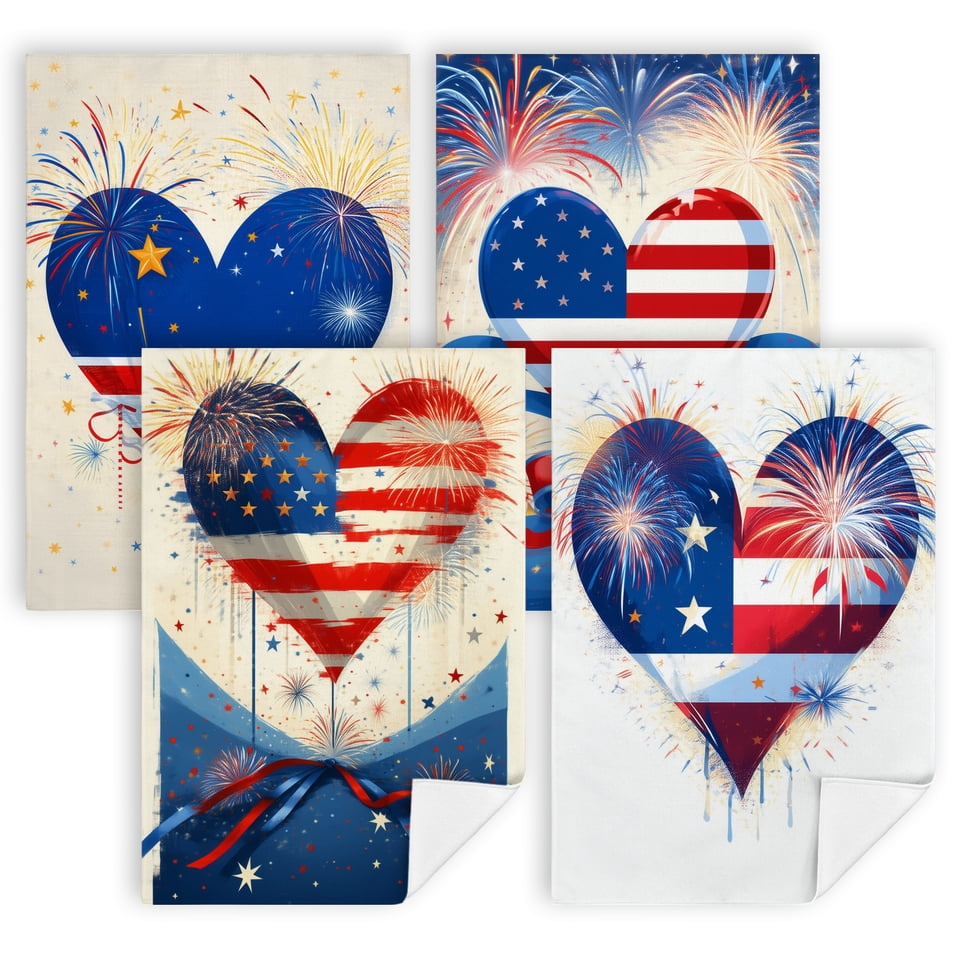 fourth of july dish towels A patriotic heart with fireworks in the ...