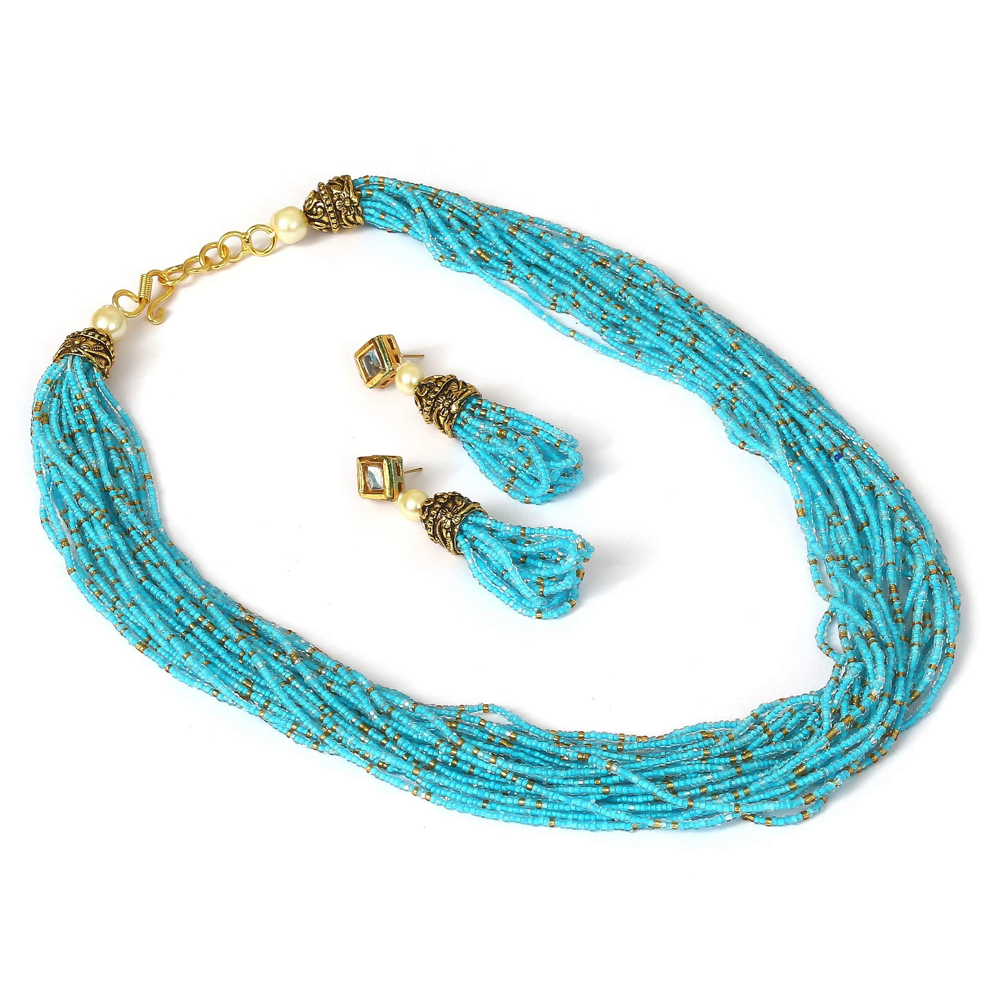 fourthline Ethnic Heavy Cheed Multi-String Turquoise Blue Glass Beads ...
