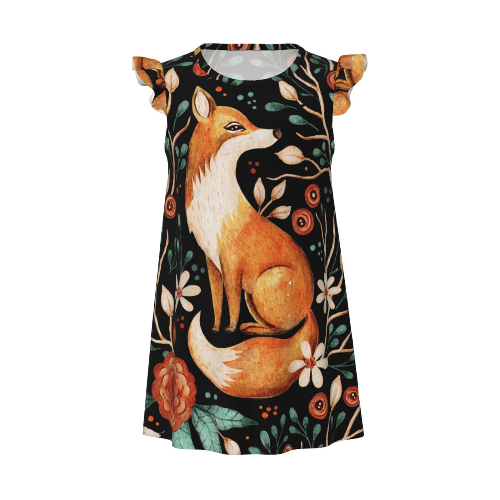 fox fall forest flower Girls Nightgown, Flutter Short Sleeves Night ...