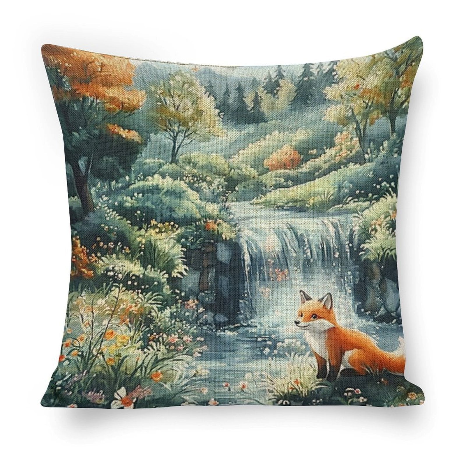 fox waterfall forestlinen toss pillowcase decoration pillowcase gifting ...