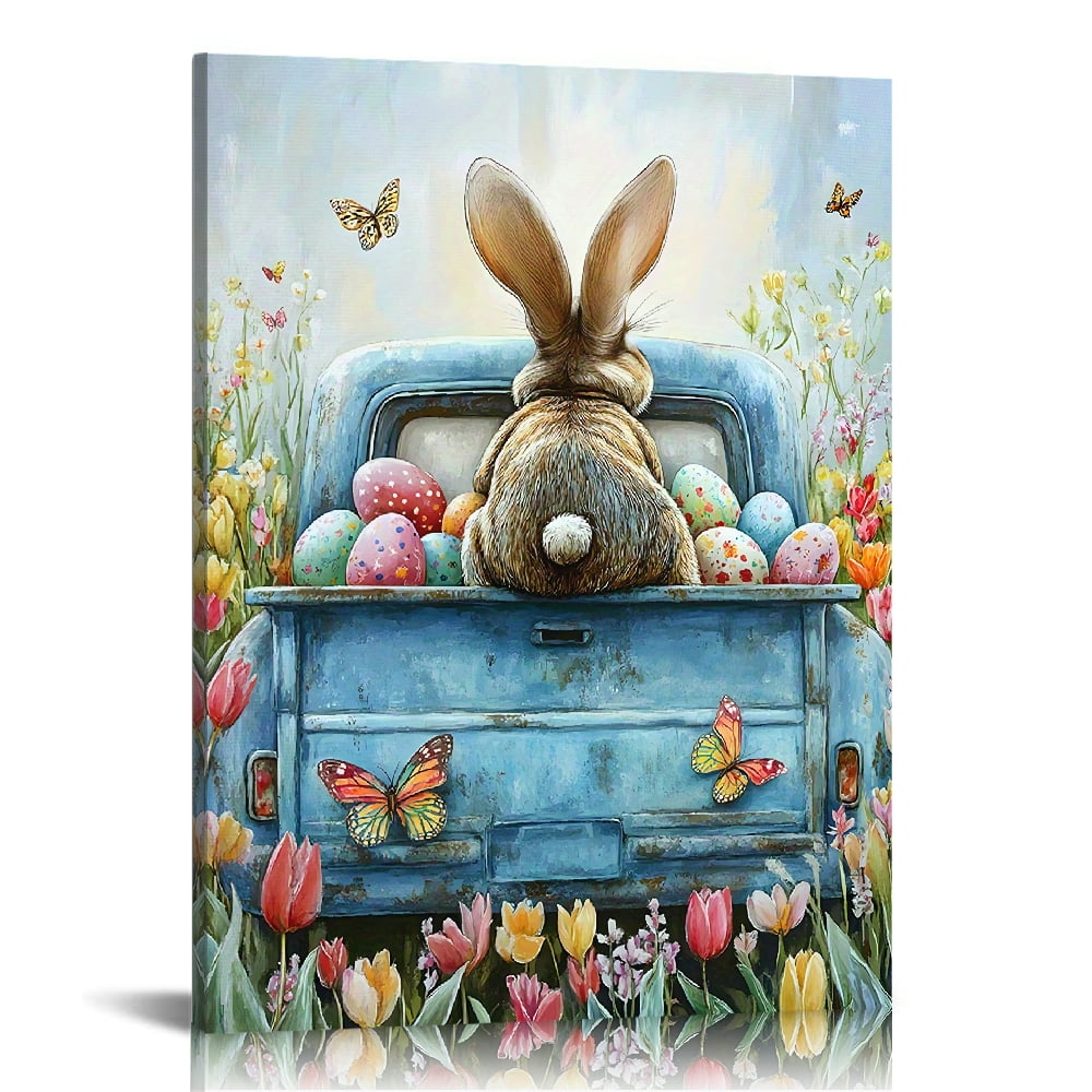 framed Cute Easter Bunny Easter Egg Truck Rabbit Posters, Warm Rabbit ...