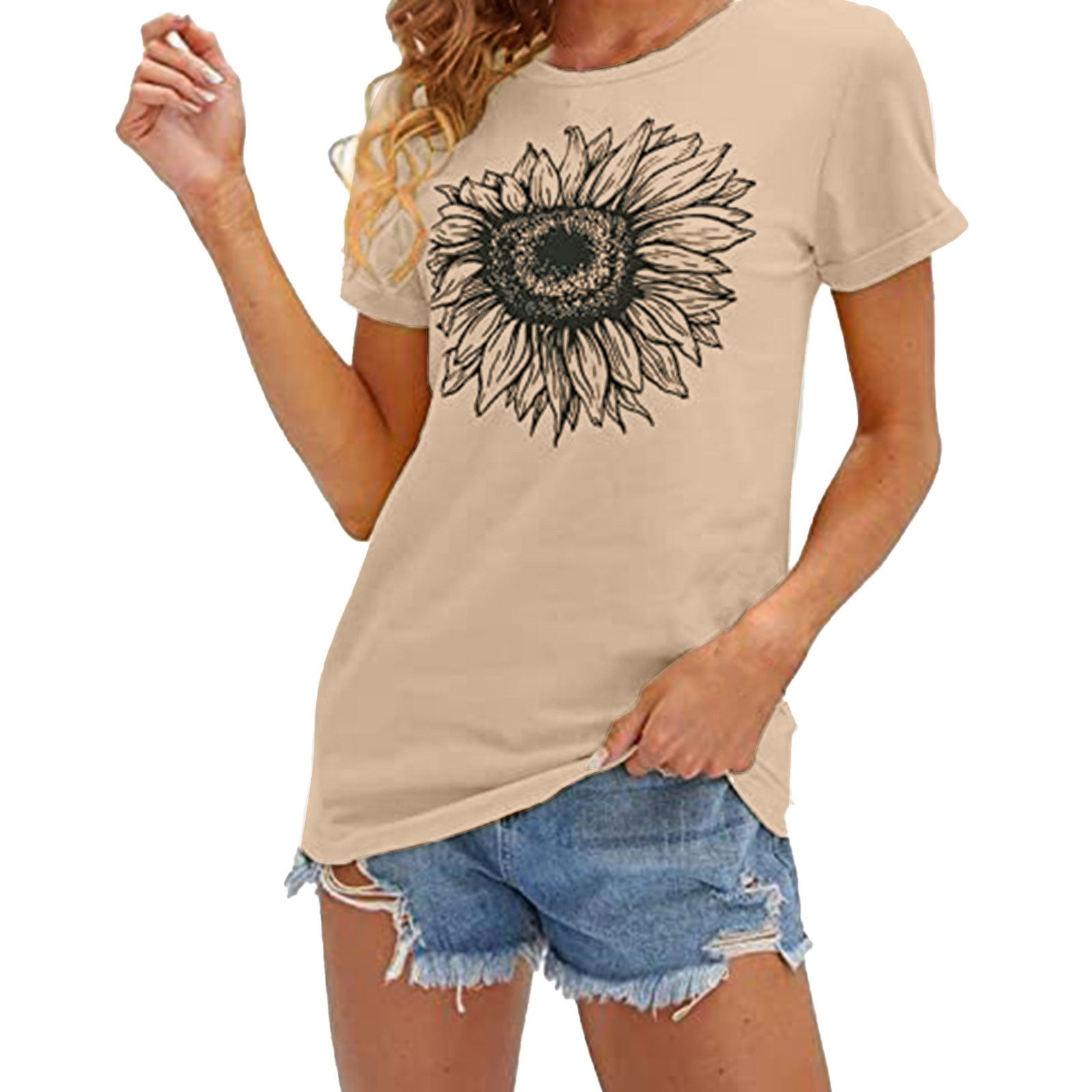 frariair Boho Chic Loose Fit Tee Featuring Rolled Sleeves And Round ...