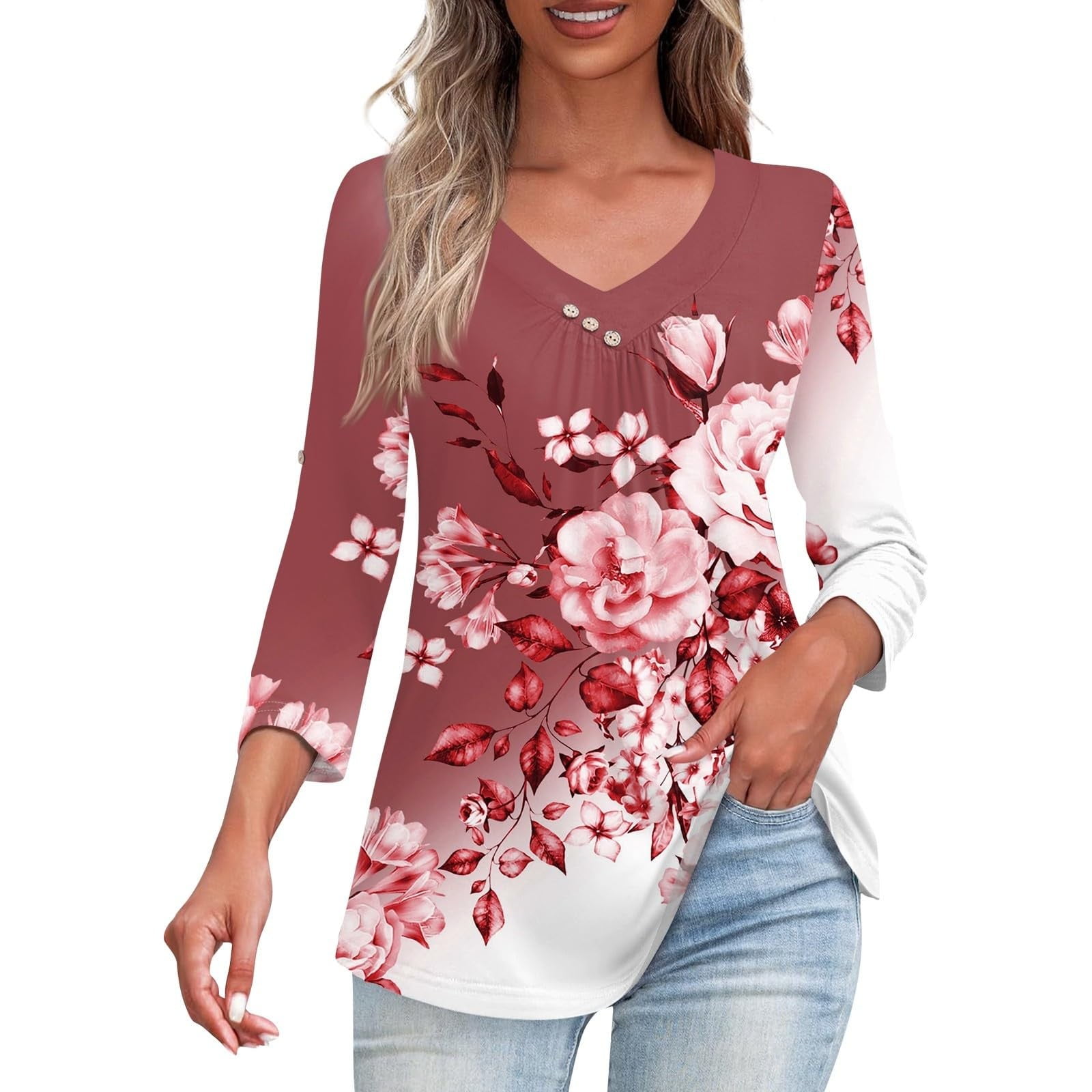 frariair Boho Chic Tunic Top With Floral Design And Relaxed Silhouette ...