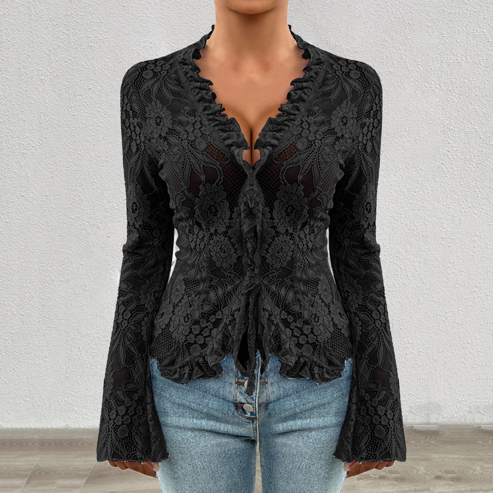 frariair Boho Inspired See-Through Blouse Featuring Adjustable Tie Design Perfect For Date Night ...