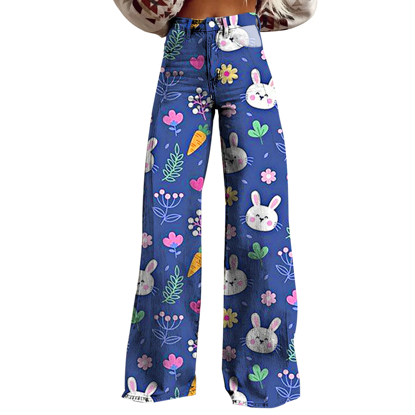 frariair Easter Wide Leg Pants for Women Trendy Bunny Egg Print Plus ...