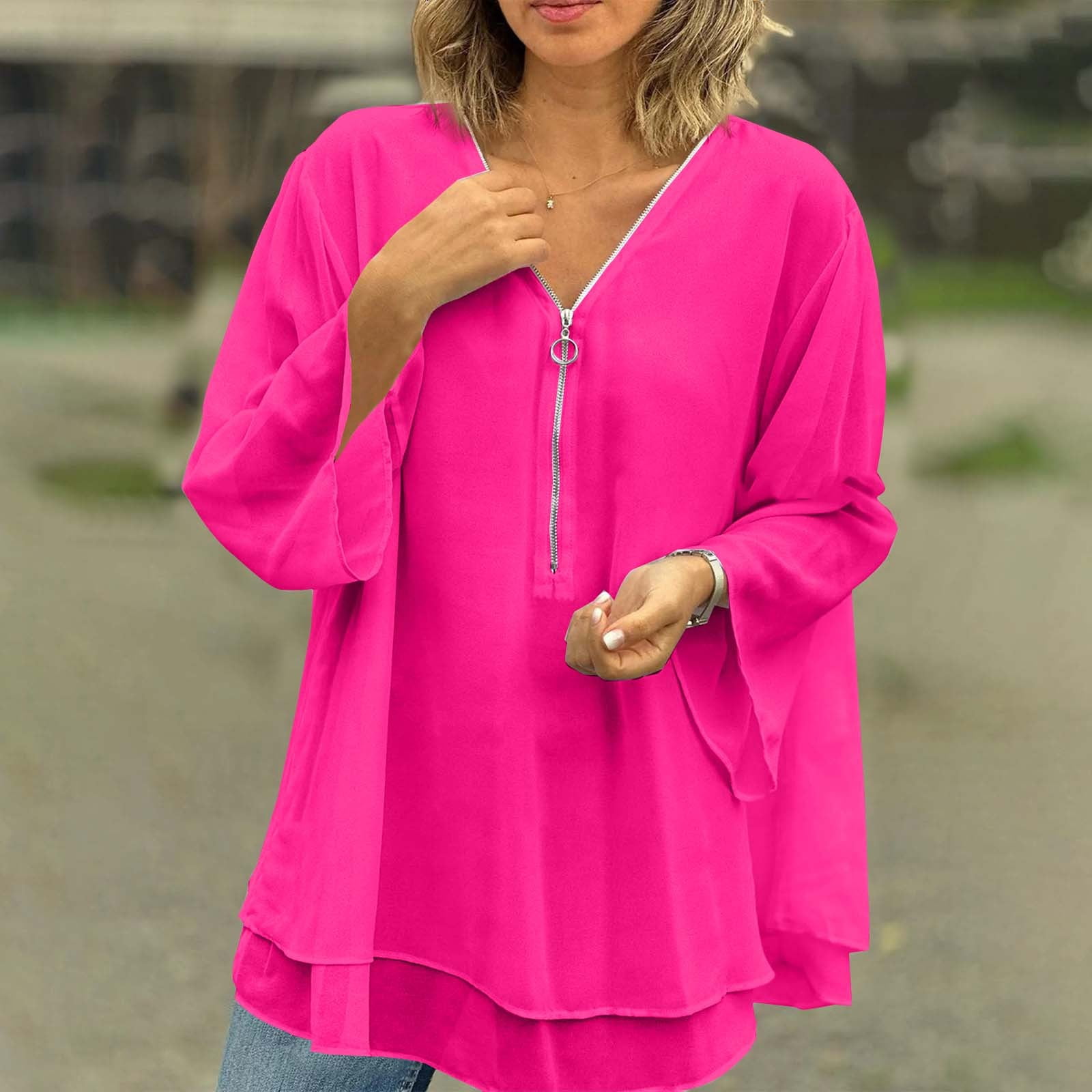 frariair Elegant 3/4 Sleeve Tunic Top Featuring Statement Zipper Accent ...