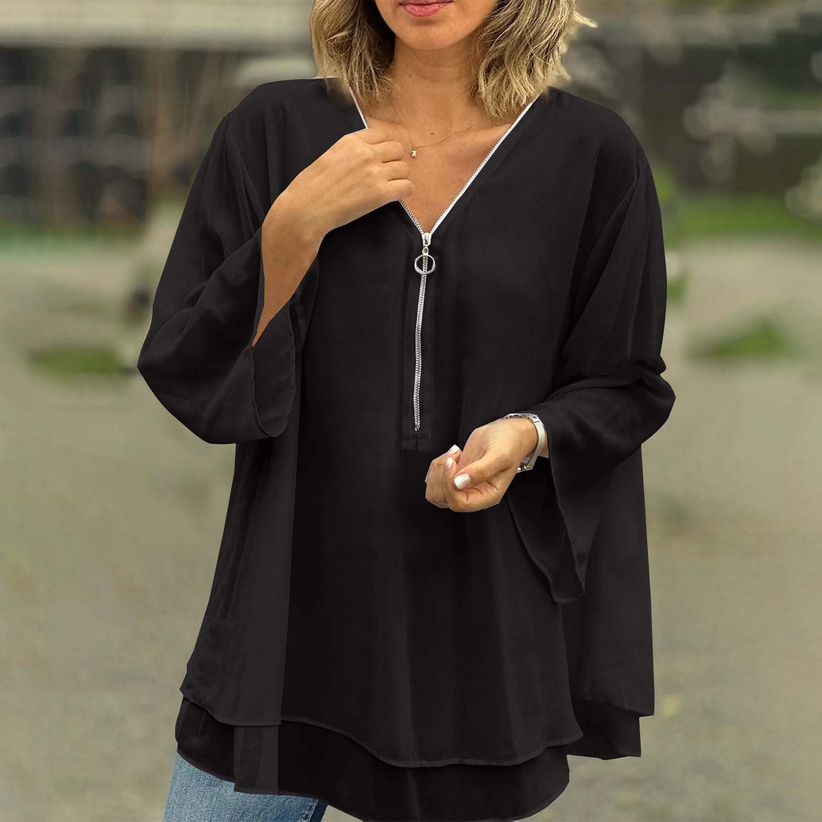 frariair Elegant 3/4 Sleeve Tunic Top Featuring Statement Zipper Accent ...