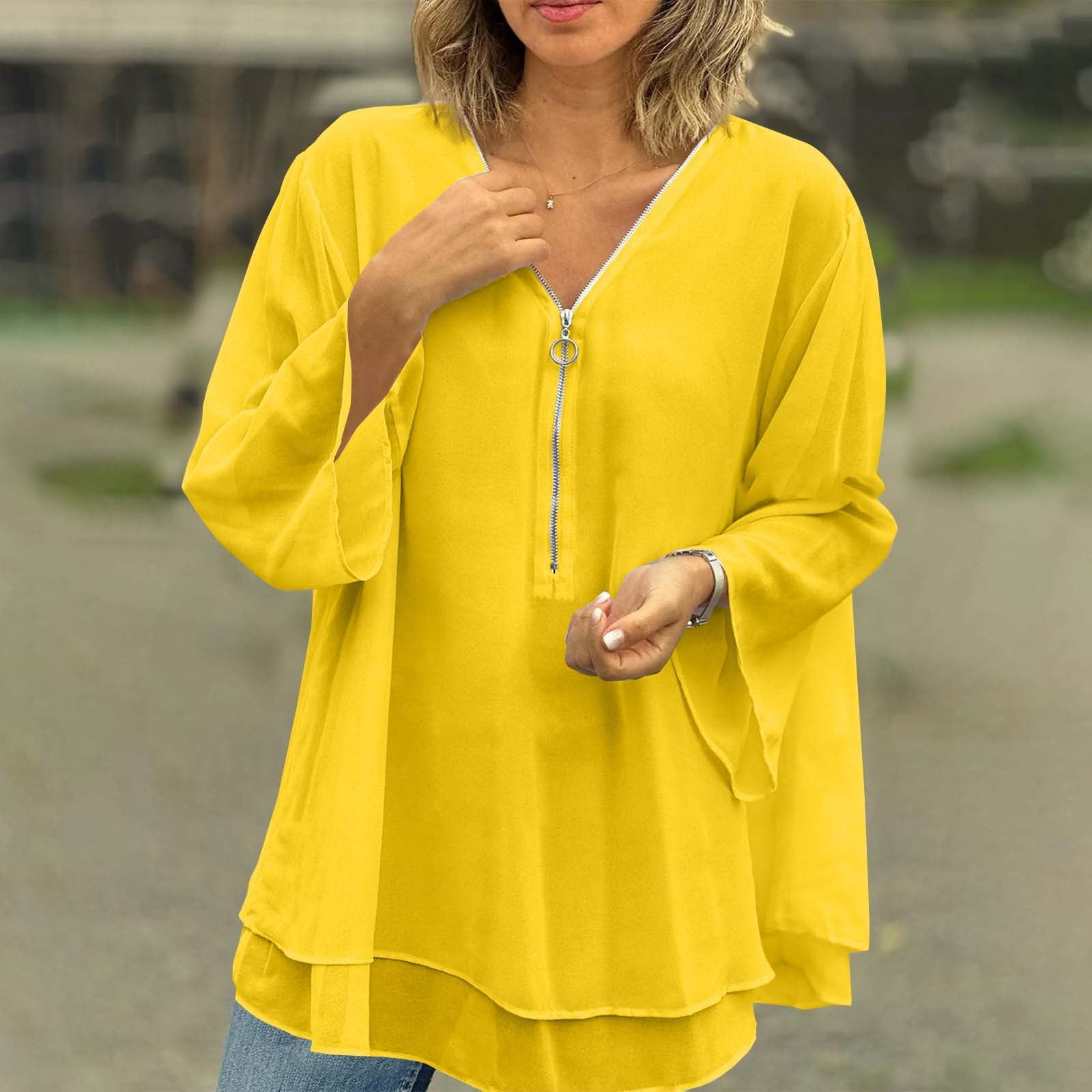 frariair Elegant 3/4 Sleeve Tunic Top Featuring Statement Zipper Accent ...