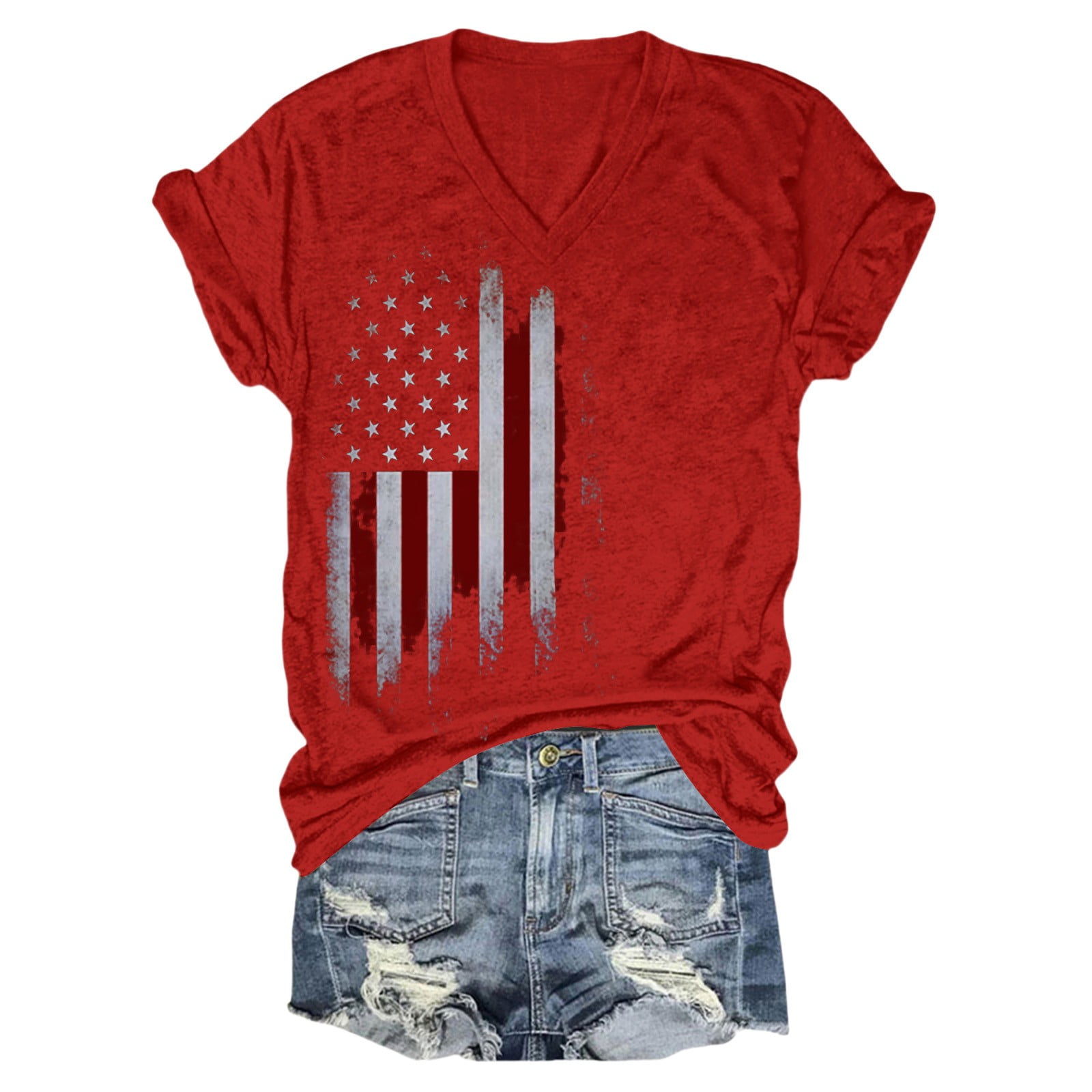 frariair Independence Day Women's Stretch Knit Pleated T-Shirt With ...