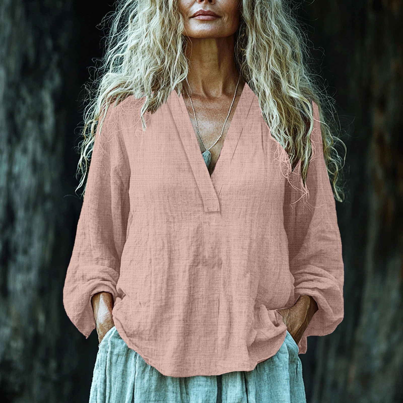 frariair Ladies Natural Fiber Longline Blouse Breathable Linen Feel Top ...