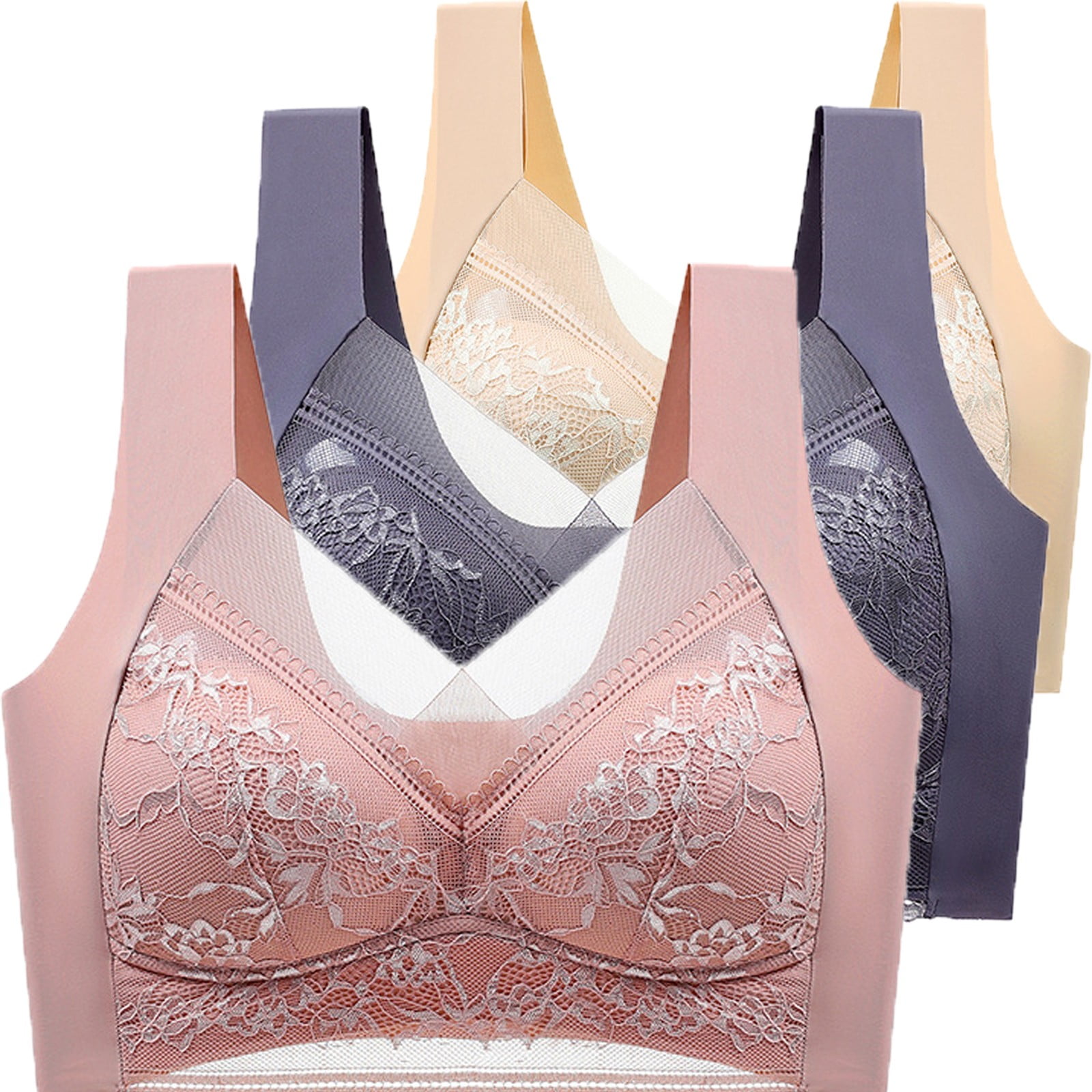 QIJUNTUO Women's Posture Correction Wireless Bra Trio Set Full Coverage ...