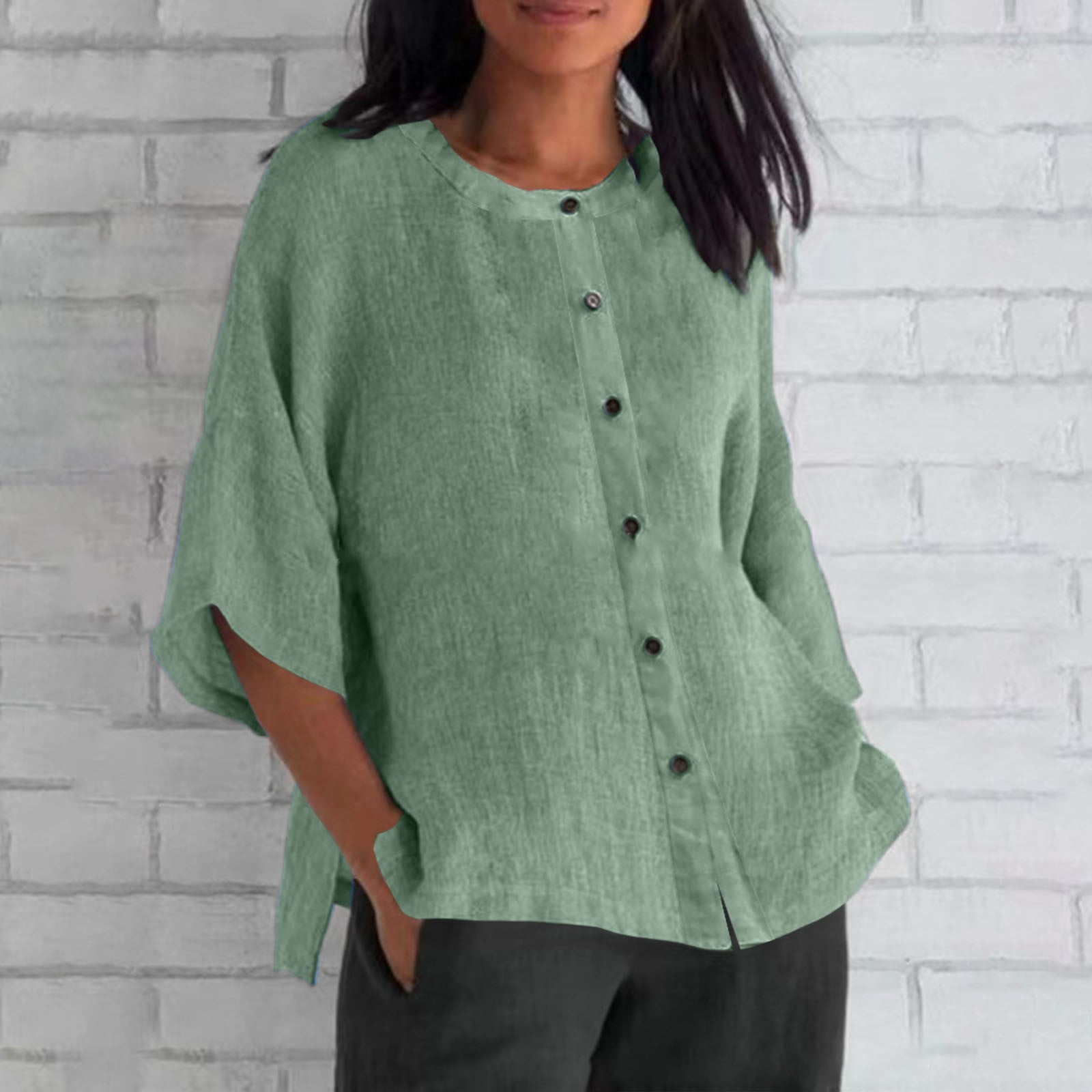 frariair Relaxed Fit Rolled Sleeve Blouse With Natural Texture Perfect ...