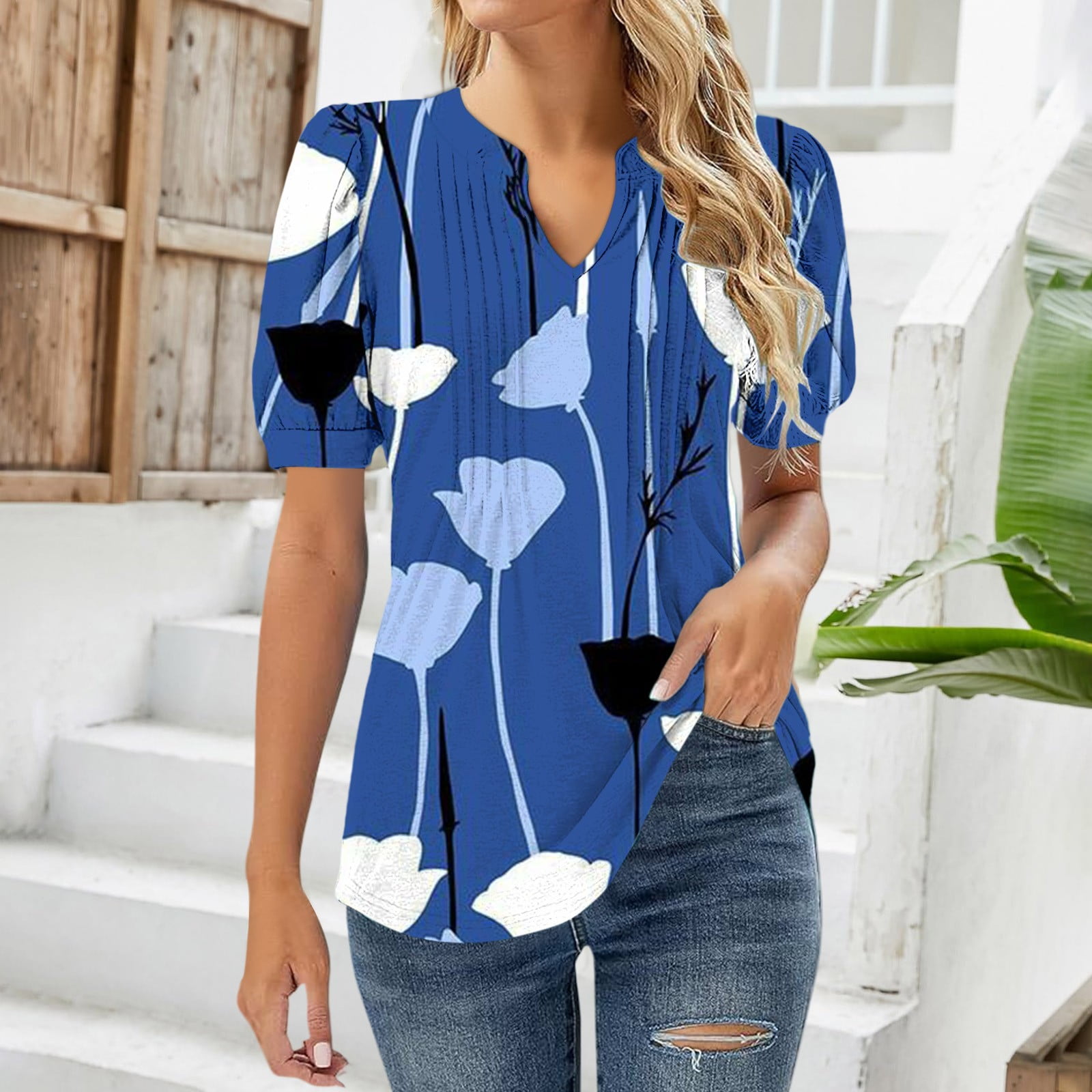 frariair Trendy V-Neck Blouse Featuring Lightweight Stretch Fabric ...