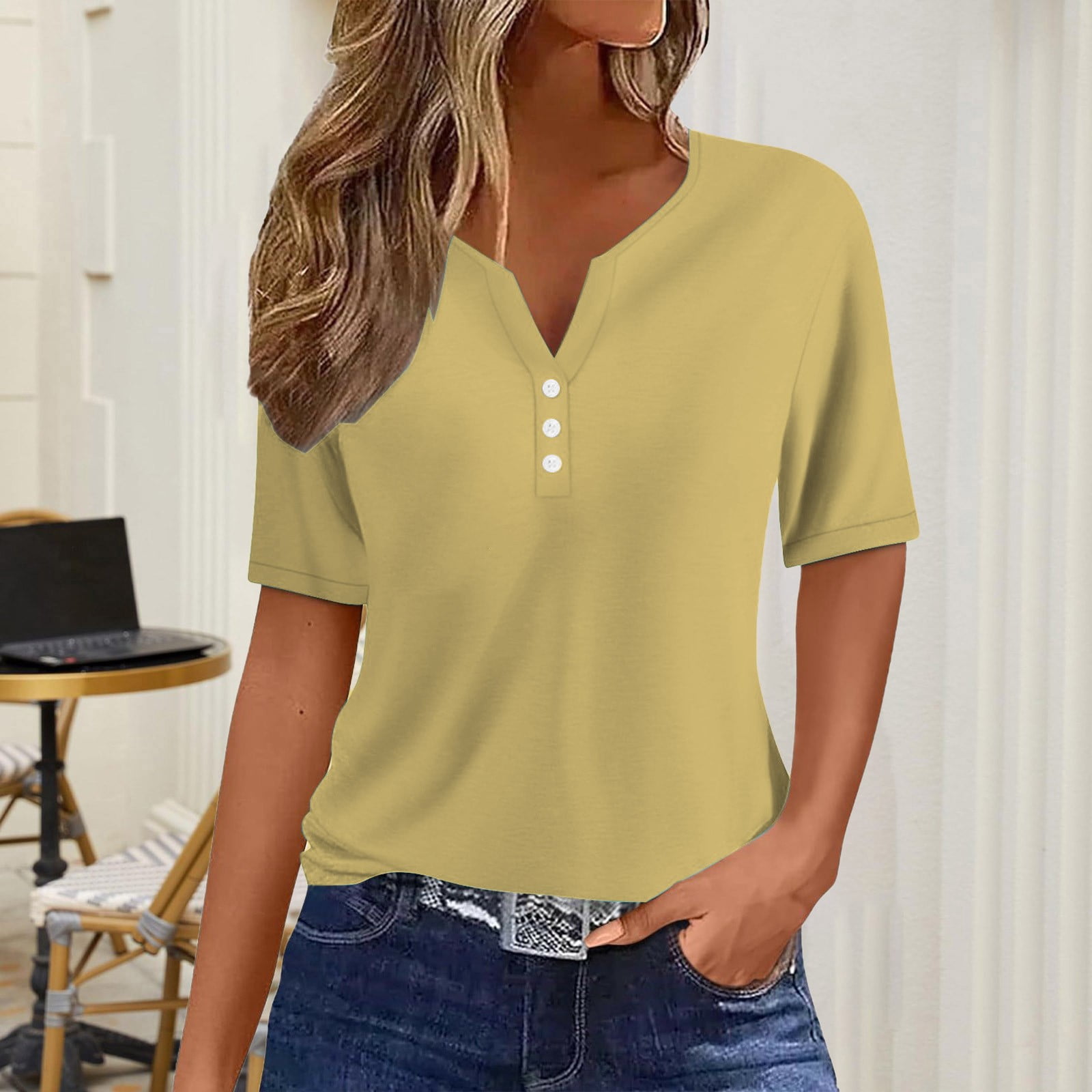 frariair Versatile Button Front Top For Women Featuring Relaxed Fit And ...