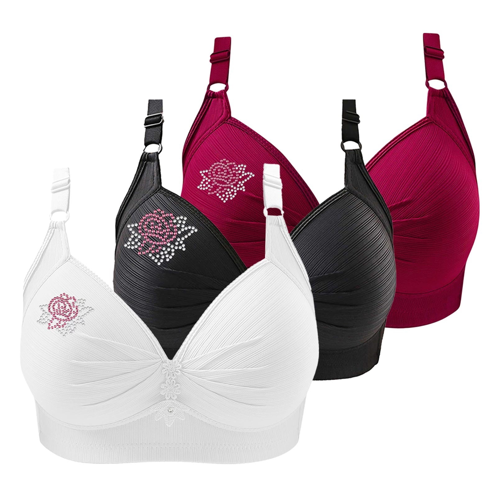 frariair Wireless Bras for Older Women 3 Pack Sports Bras Comfortable V ...