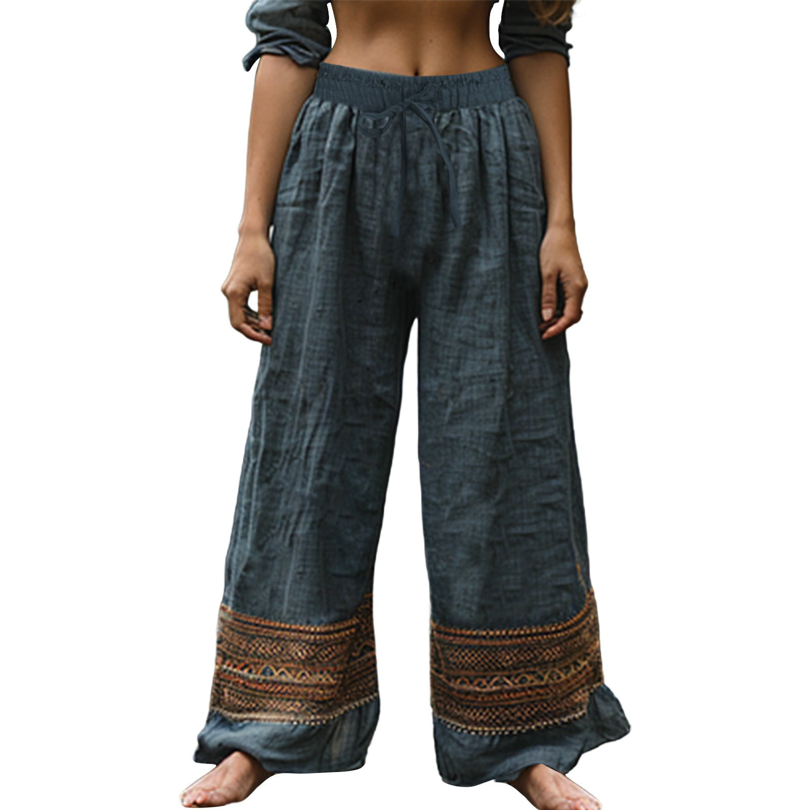 frariair Women's Boho Floral Ethnic Print Linen Casual Pants With ...