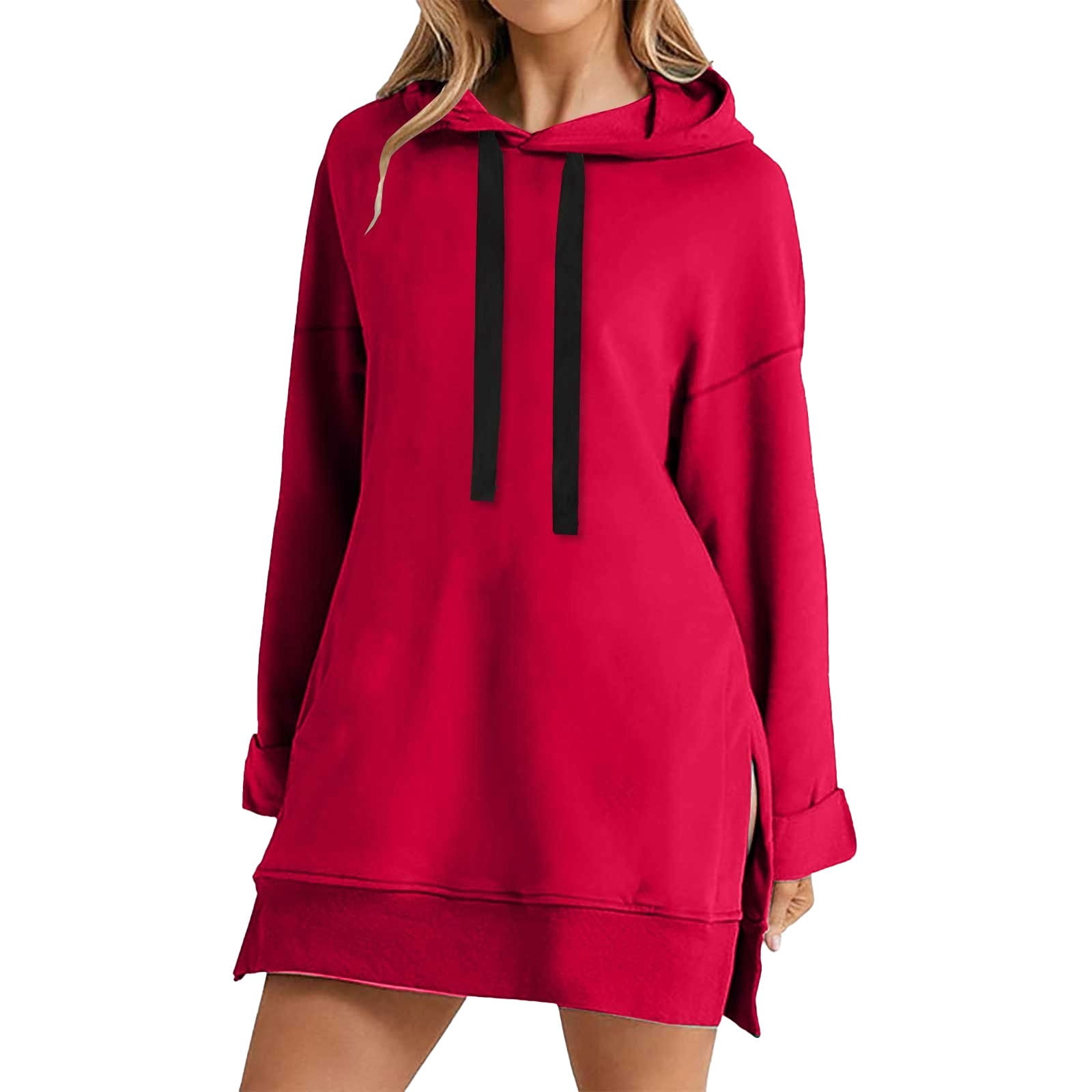 frariair Women's V Neck Drawstring Hoodie Knit Oversized Pullover Top ...