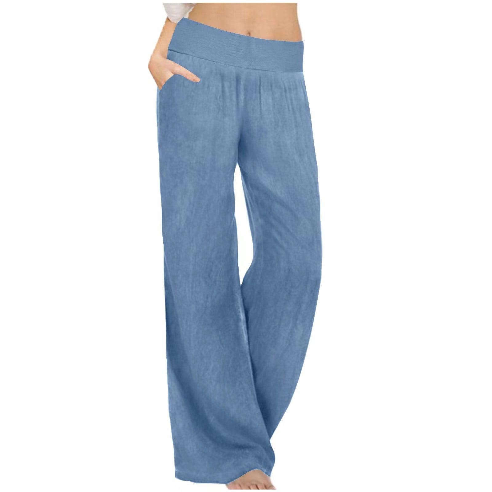 frariair Womens Elastic Waist Flowy Palazzo Pants Lightweight Linen ...