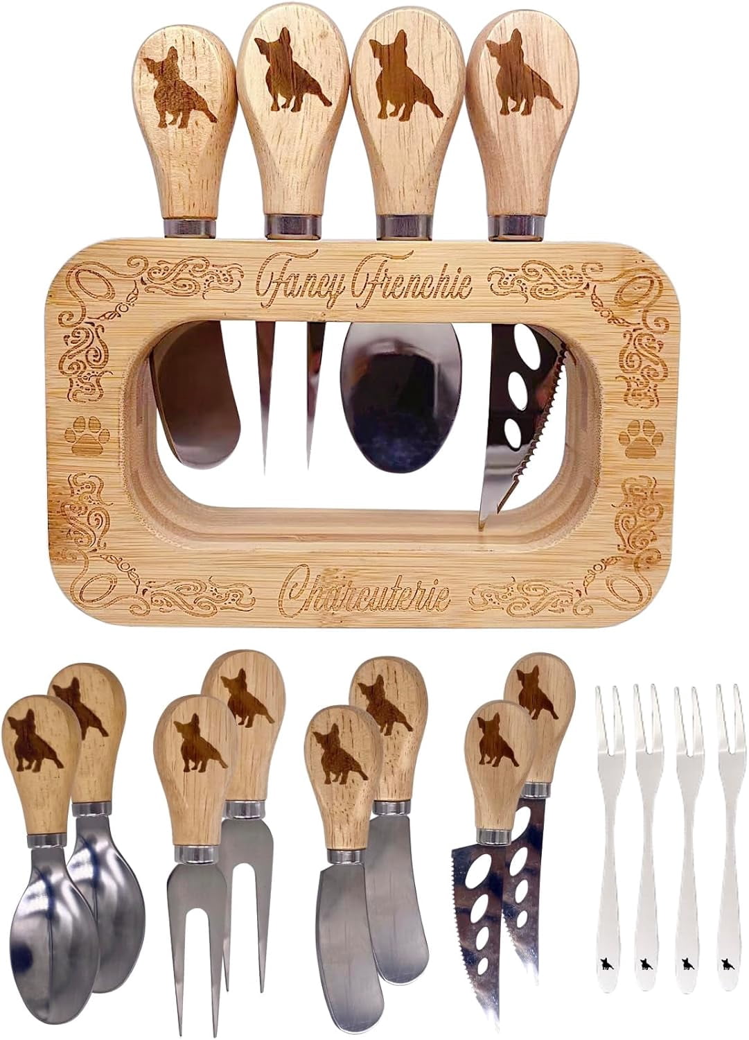 frenchie the french bulldog cheese board – dog silverware set – 12 ...