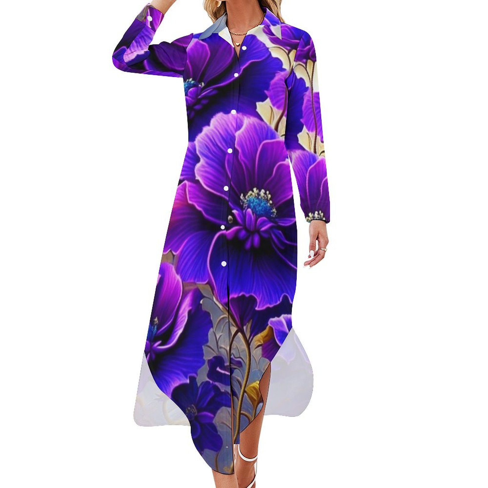 fresh flowers Long Sleeved Shirt Dress dress for women prom dresses ...