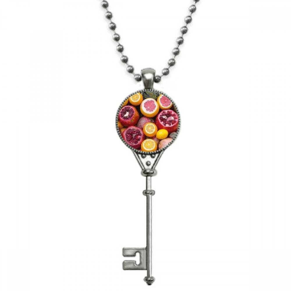 fresh tropical fruit nature picture pendant vintage necklsilver key ...