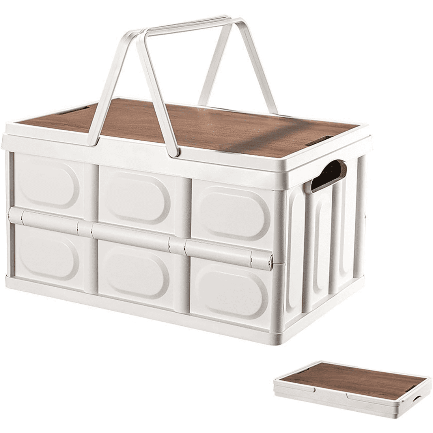 frocn Collapsible Storage Bin with Handles and Wooden Lid Large ...