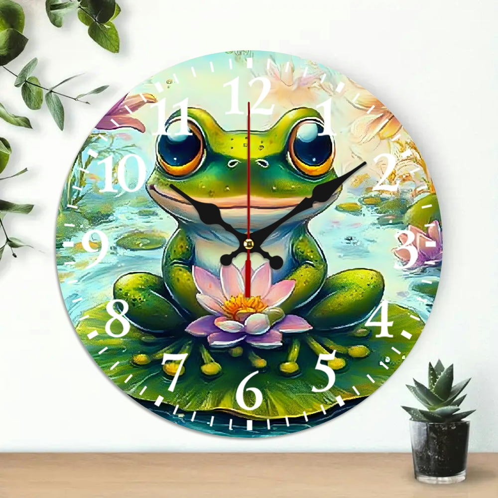 frog, flower, lily pad Wall Clock, Battery Operated (AA Not Included ...