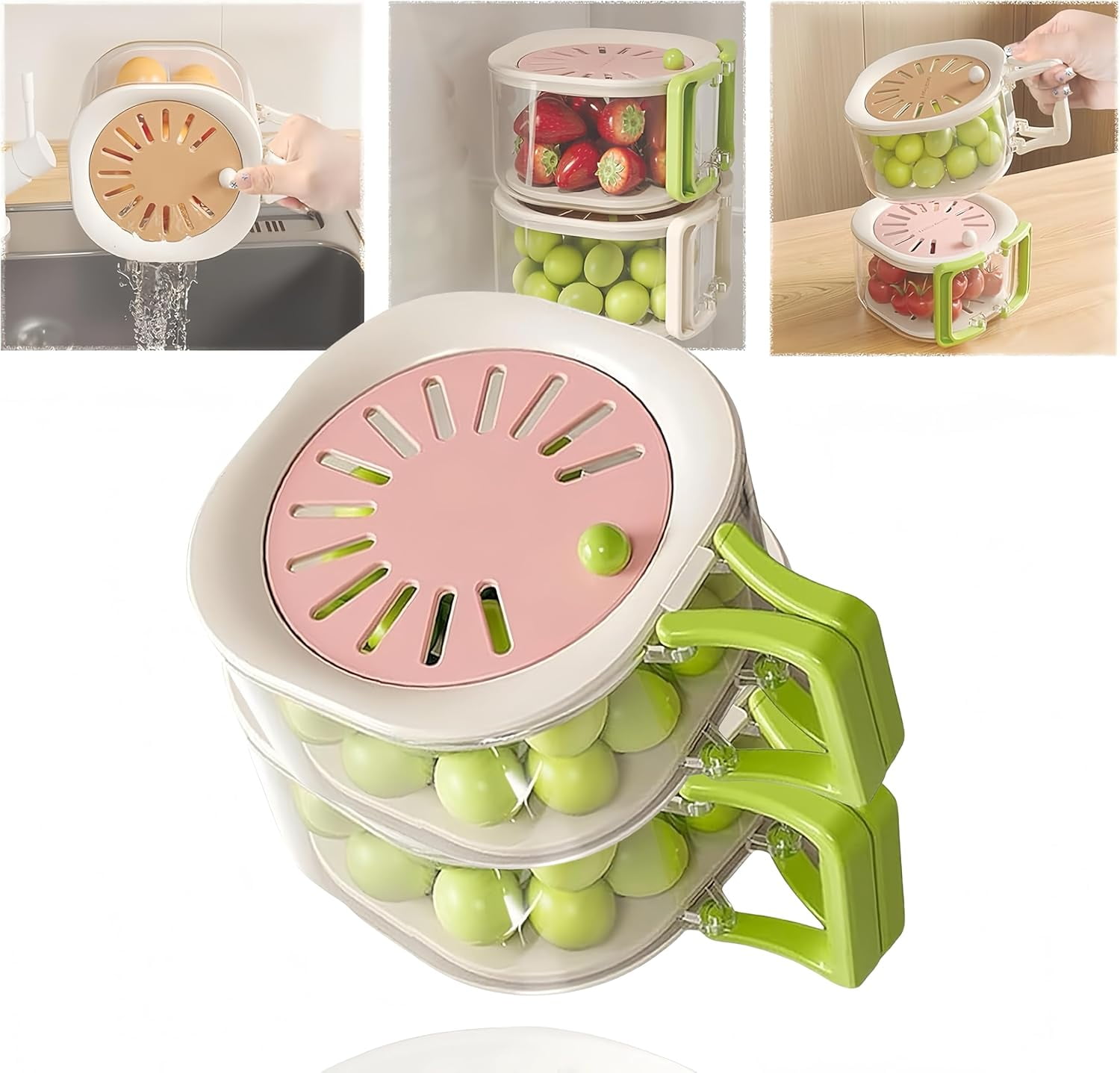 fruit washing bowl with strainer&Lid ，Collapsible Handle 2-in-1 drainer ...
