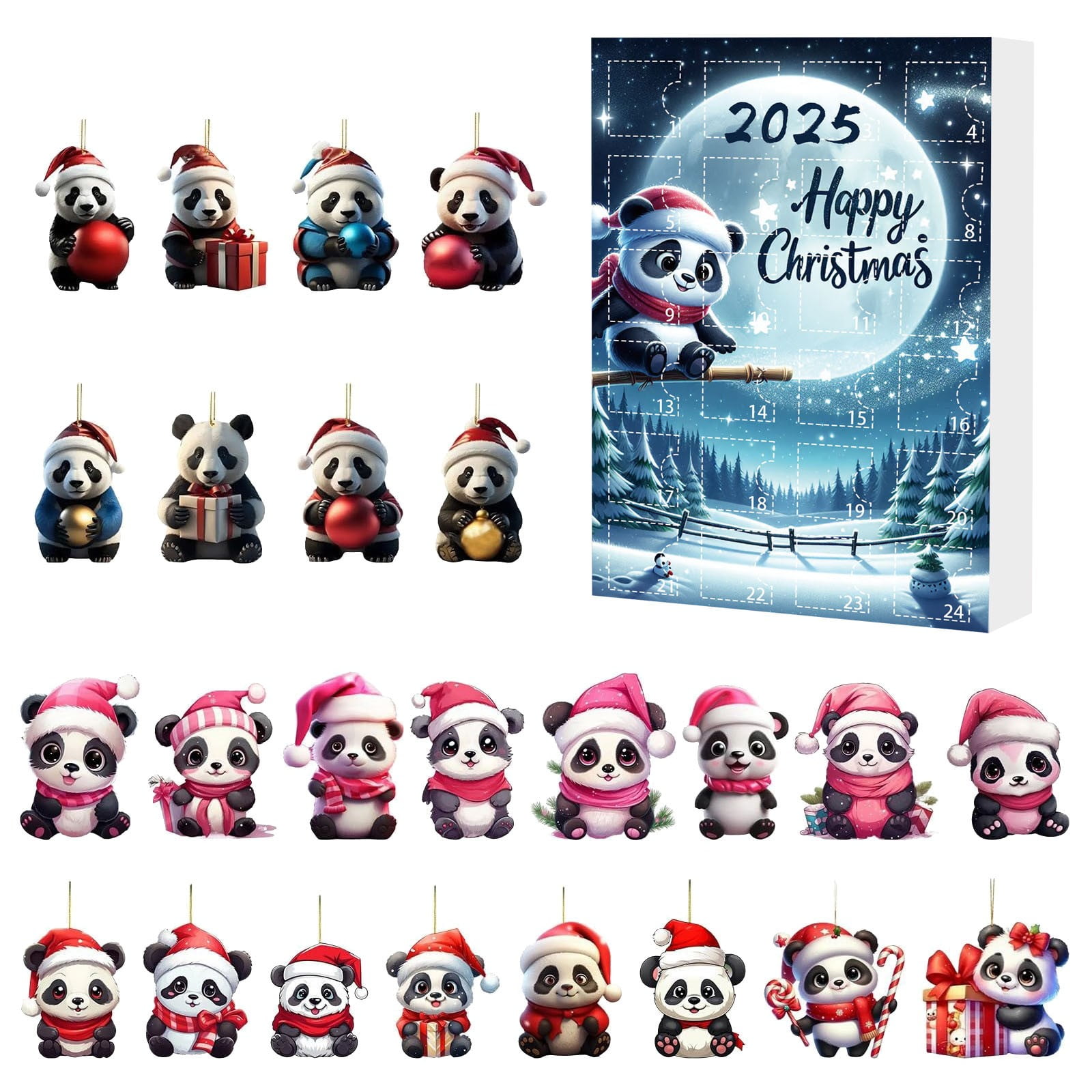 fsxdhpcsgfc 2025 Countdown Panda Mystery Set With Hanging Ornaments For ...