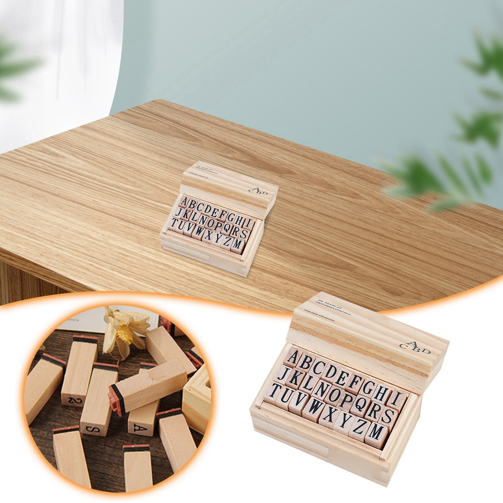 fsxdhpcsgfc Basic Notebook Set Alphanumeric English Retro Wooden Stamp ...