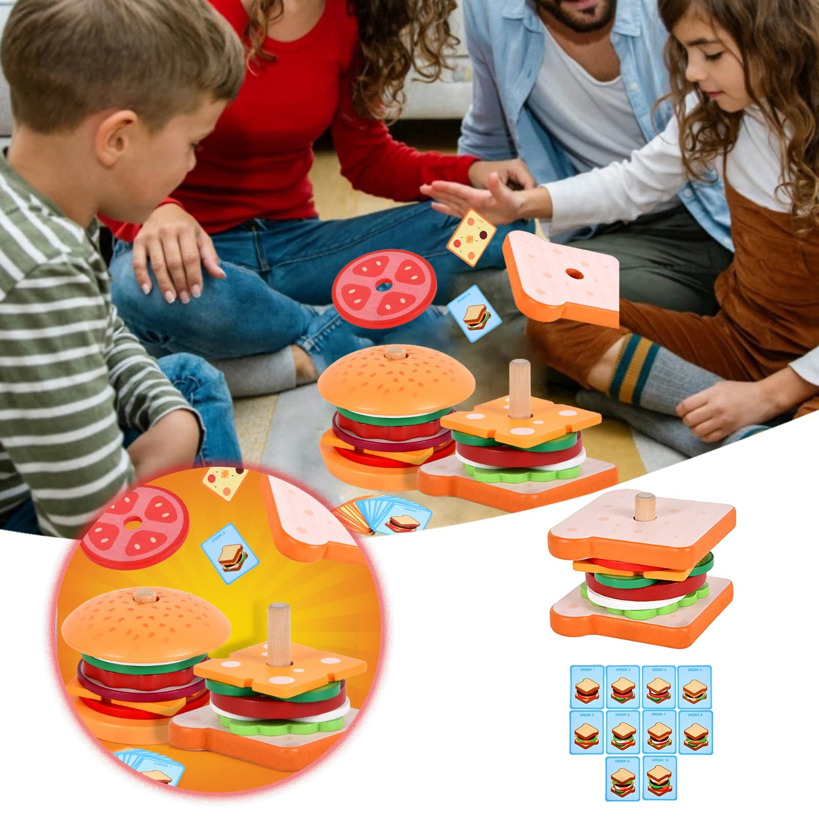fsxdhpcsgfc Children's Wooden Sandwich Set Column Toys Educational ...