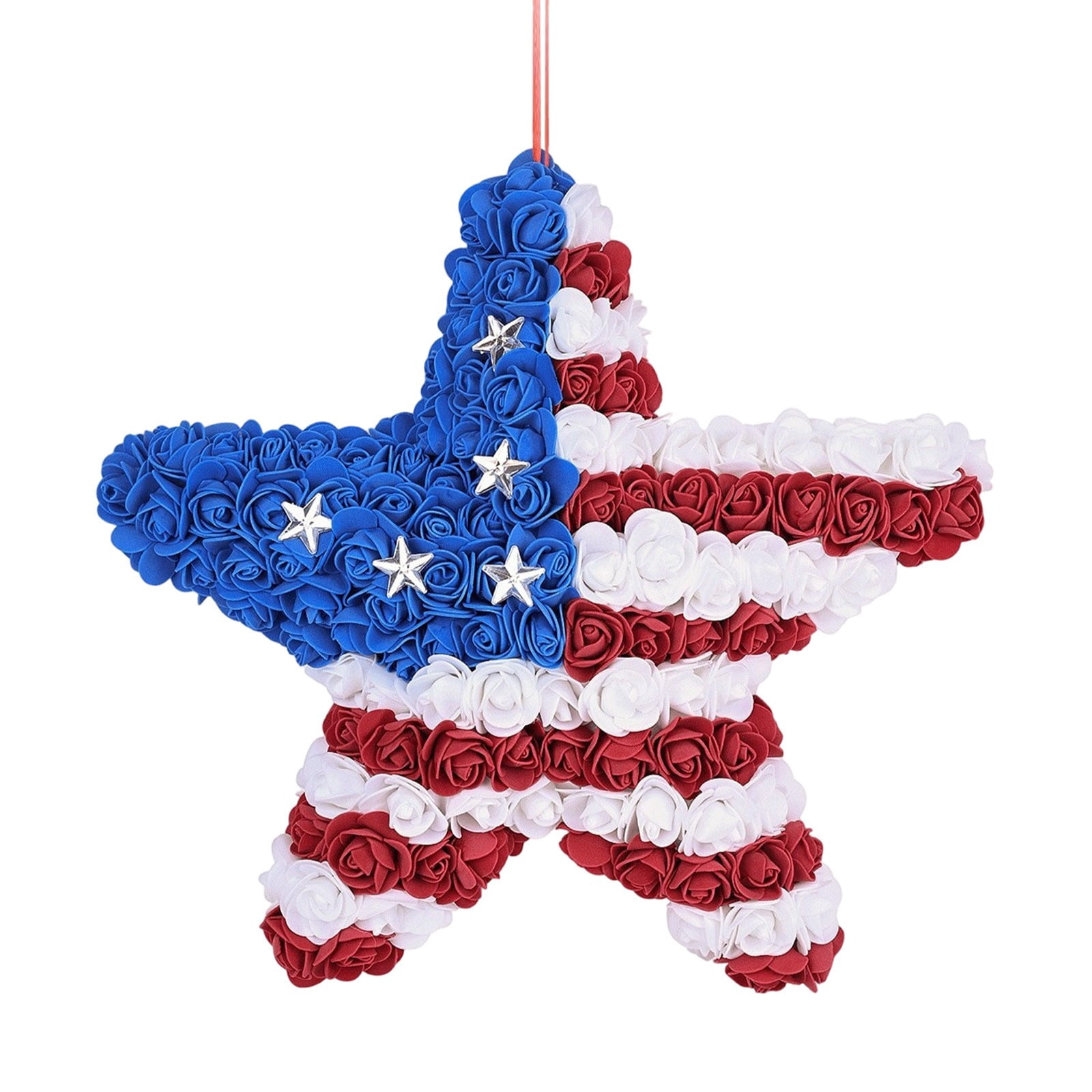 fsxdhpcsgfc Patriotic Wreath Red White Blue Foam Roses 15.75 Inch ...