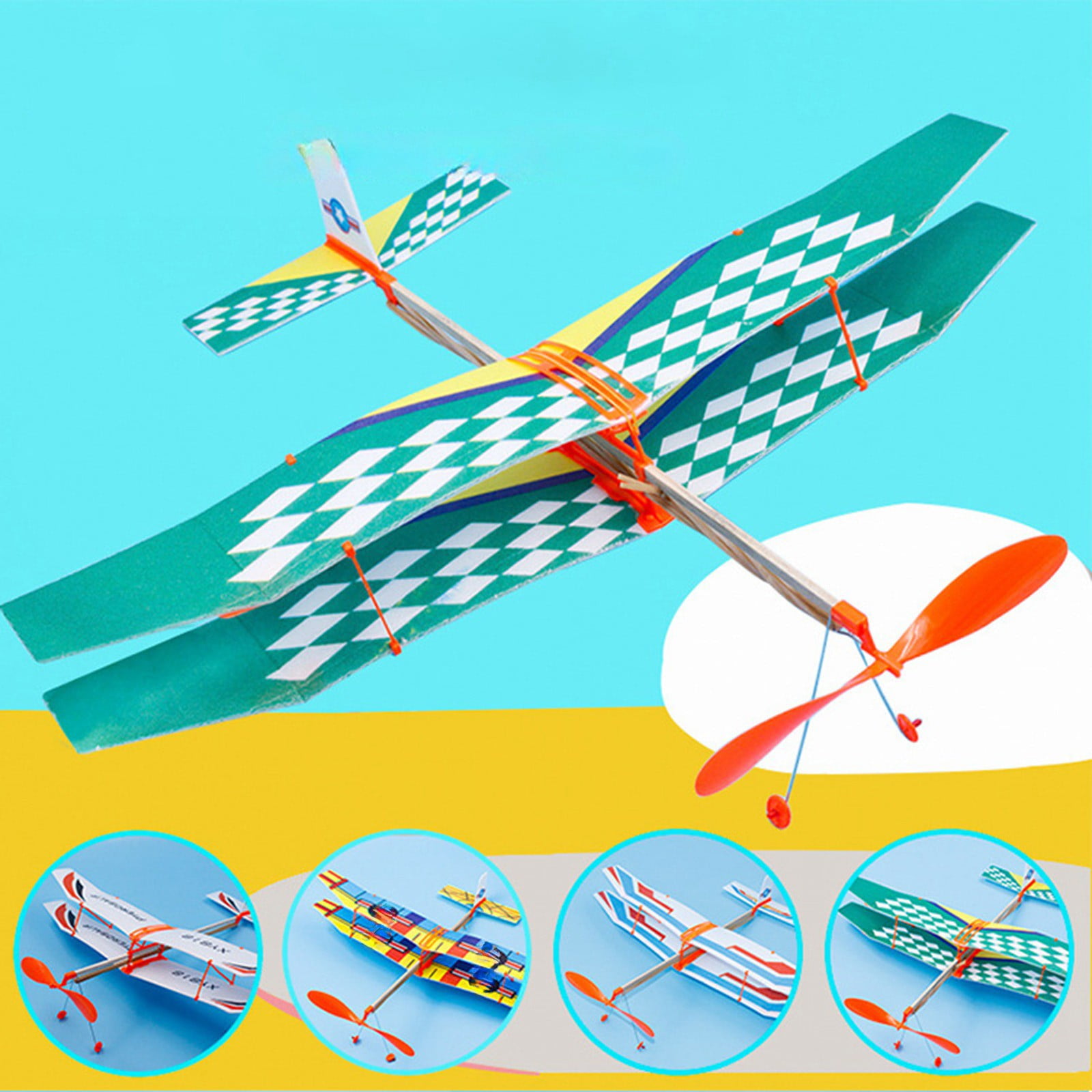 fsxdhpcsgfc Twin Wing Rubber Band Powered Airplane Model Foam Glider ...