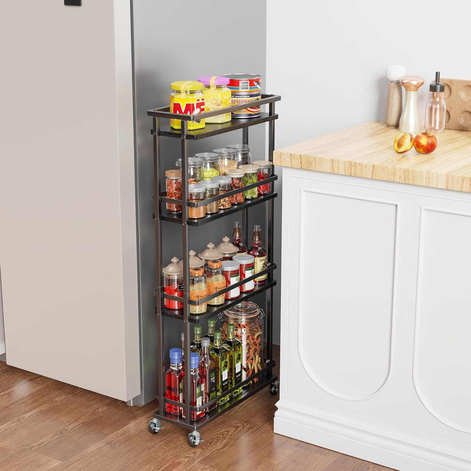 fufff Slim Storage Cart 4 Tier Narrow Kitchen Rolling Cart on Wheels ...
