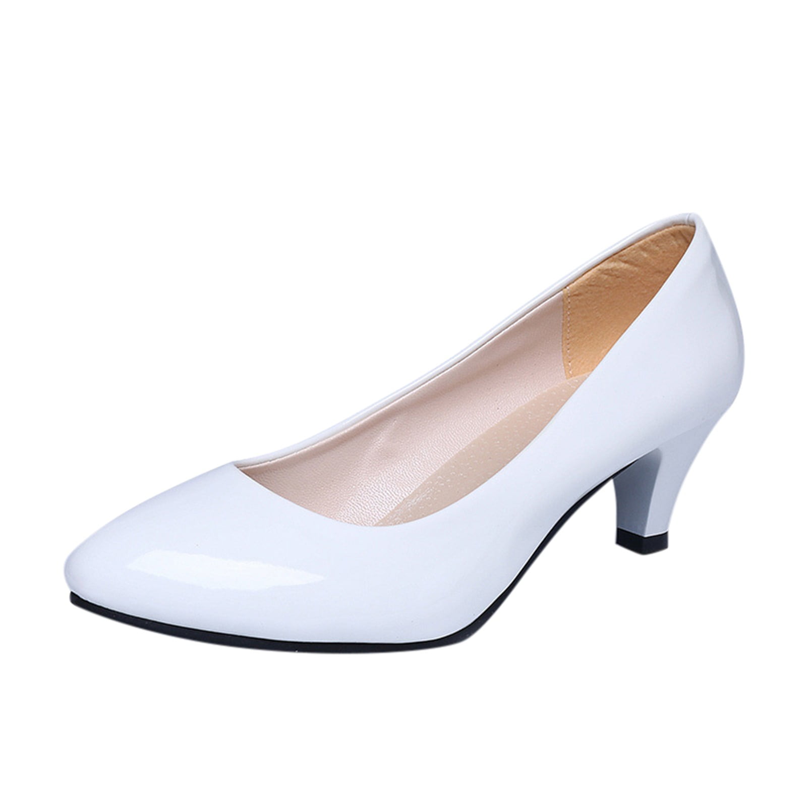 fukaraa Women's Wide Dress Pumps Closed Toe Low Kitten Heel Comfortable ...