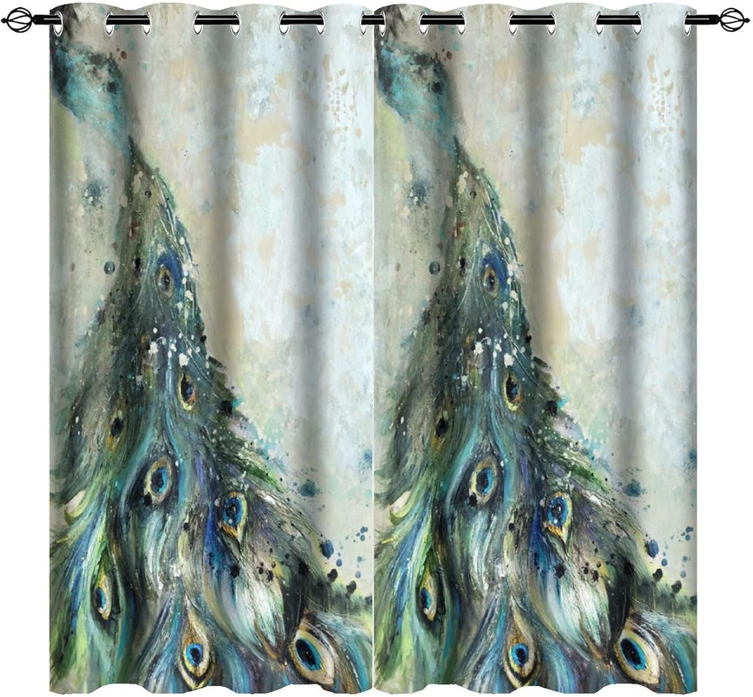 ful Peacock Feather Blackout Pattern,Oil Painting Art 3D 2 Panels ...