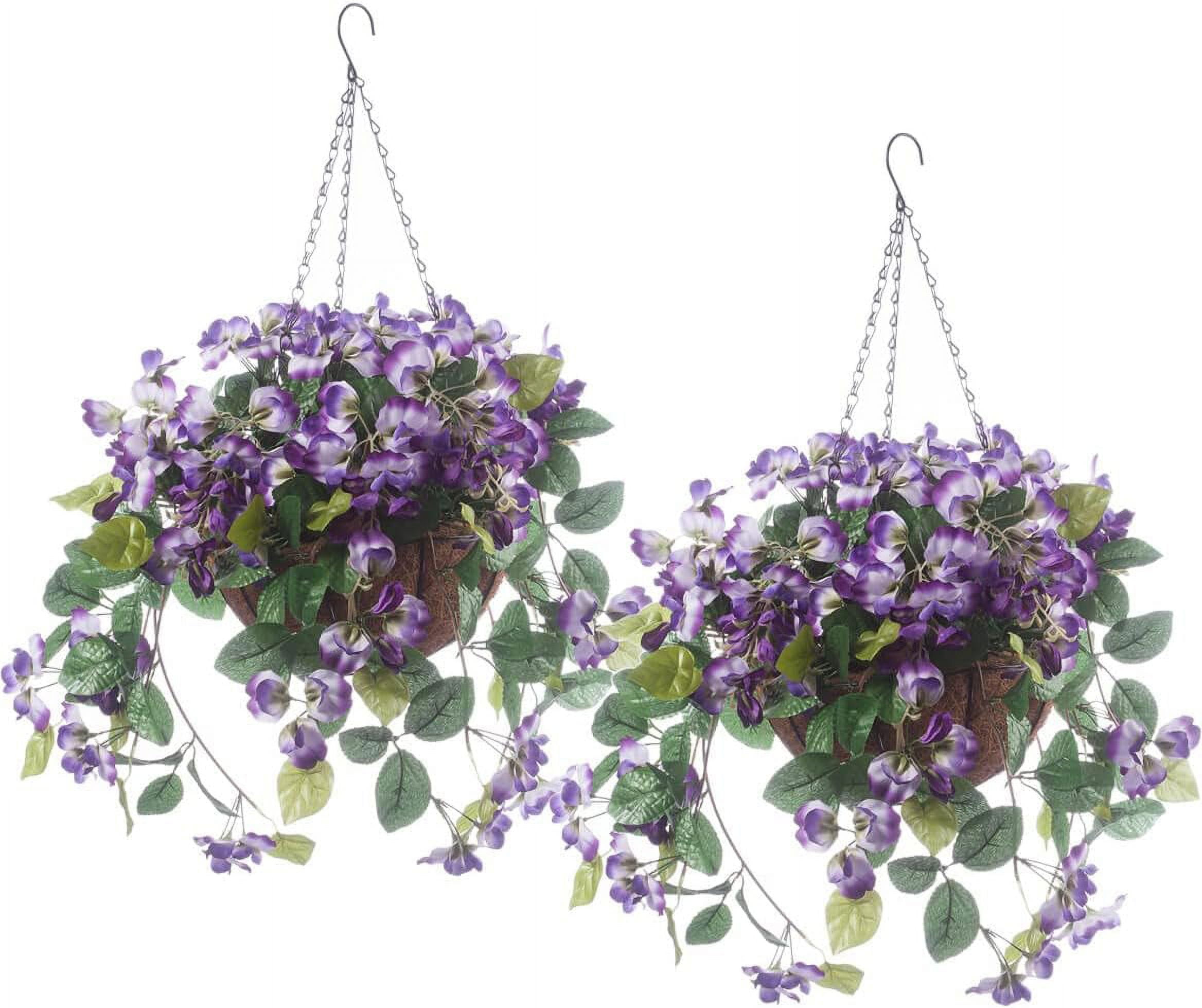 fully assembled artificial purple wisteria hanging basket, 10” diameter ...